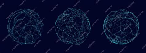 Premium Vector Set Of Abstract Blue Spheres From Points And Lines On A Dark Background Network
