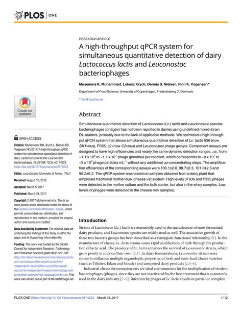 Pdf A High Throughput Qpcr System For Simultaneous Quantitative Detection Of Dairy Lactococcus
