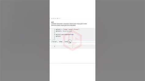 Sort Python Liste Metotları Coding Programming Python Youtube