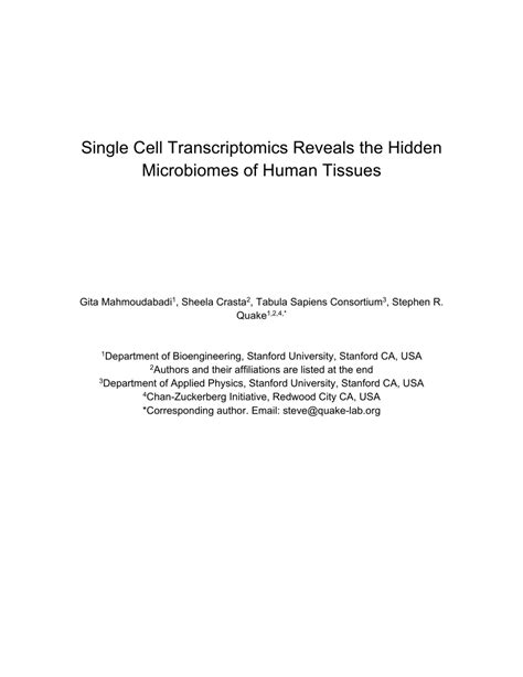 Pdf Single Cell Transcriptomics Reveals The Hidden Microbiomes Of Human Tissues