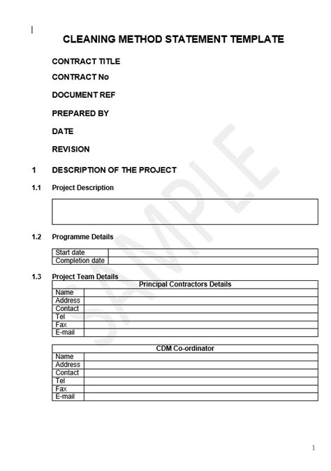 Cleaning Method Statement Template LHT Health Safety