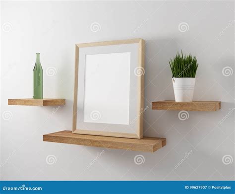 Blank Frame Mockup Floating Shelf Stock Illustration Illustration Of Minimalist Mockup 99627907