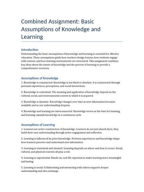 Basic Assumptions Of Knowledge And Learning Pdf Learning Knowledge