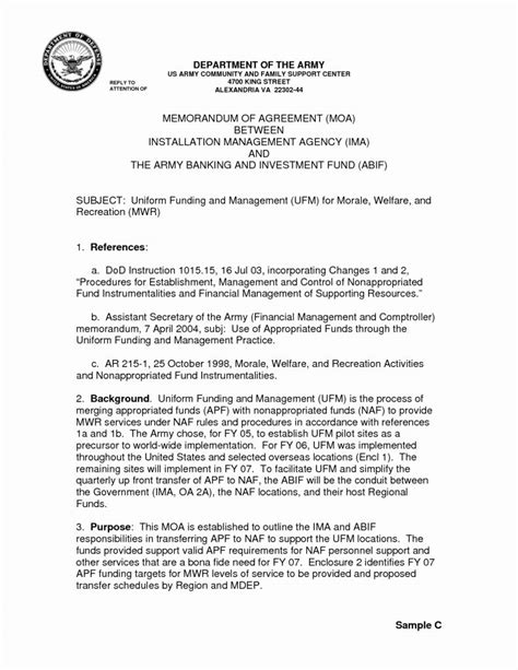 Memorandum Of Agreement Template Army 10 Examples Of Professional Templates Ideas