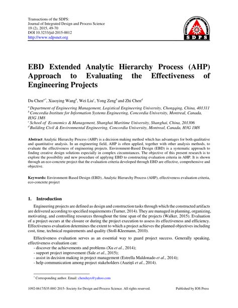 Pdf Ebd Extended Analytic Hierarchy Process Ahp Approach To Evaluating The Effectiveness Of
