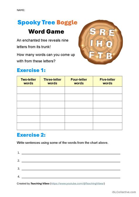 Spooky Tree Boggle Word Game For Hal English Esl Worksheets Pdf And Doc