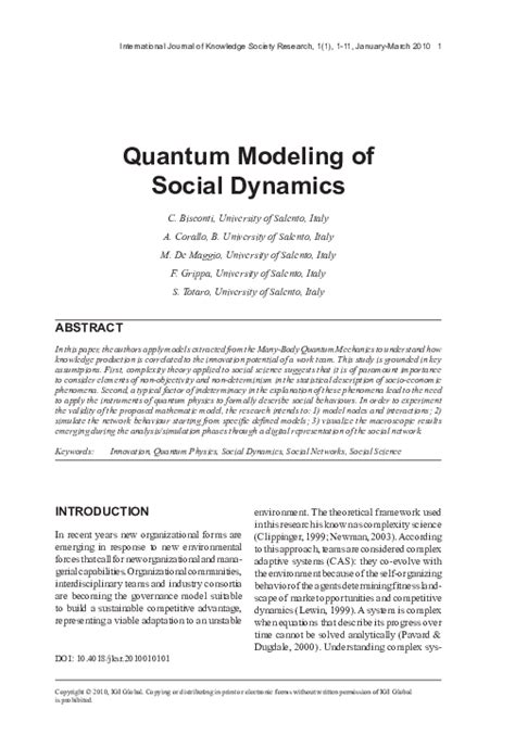Pdf Quantum Modeling Of Social Dynamics