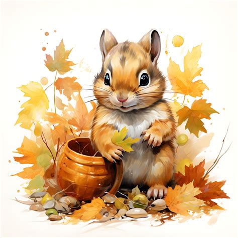 Premium Ai Image Watercolor Of A Tumble Of Amber Leaves Woodland Trails Chipmunk Gatherin