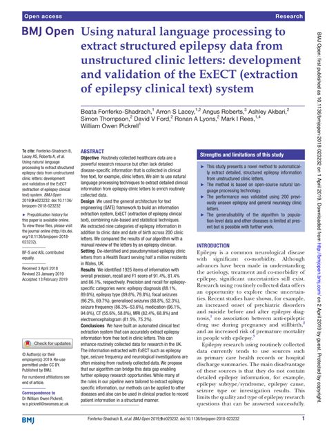 Pdf Using Natural Language Processing To Extract Structured Epilepsy Data From Unstructured
