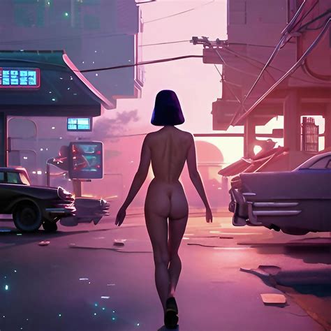 Naked Woman Walking In Cyberpunk City Sunset Digital Art By Alessandro Della Torre Pixels