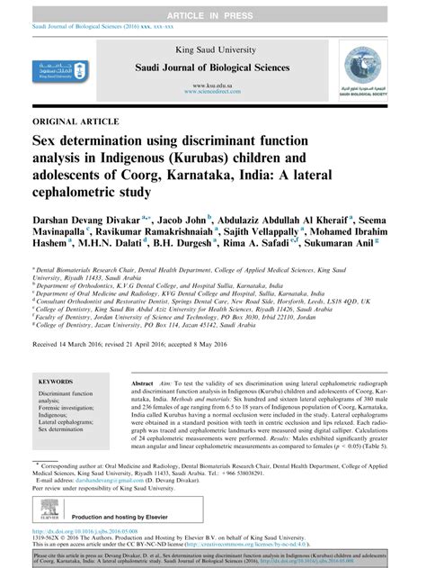 Pdf Sex Determination Using Discriminant Function Analysis In