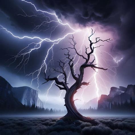 Illustration Of A Tree Being Struck By Lightning Stock Illustration Illustration Of Earth