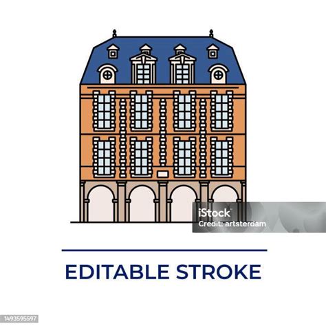 프랑스 파리의 보주 광장의 집 박물관 외관 파리의 건축 랜드마크의 선형 벡터 아이콘 건물 외관에 대한 스톡 벡터 아트 및 기타