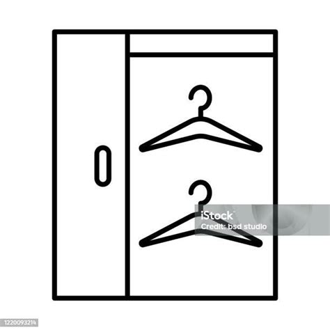 옷장 선형 아이콘으로 걸어 드레싱 룸 옷장 옷 을 걸수 있는 가구 수납 찬장 캐비닛 가는 선 그림입니다 등고선 기호입니다 벡터 절연 윤곽선 도면 편집 가능한 스트로크