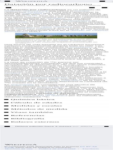Datación Por Radiocarbono Wikipedia La Enciclopedia Libre Pdf Datación Por Radiocarbono