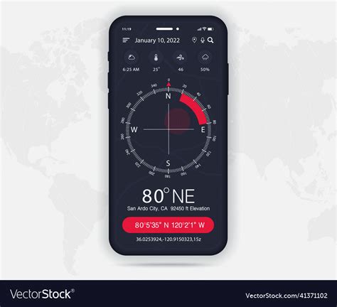 Compass App Ui Ux Gui Concept Map Gps App Vector Image