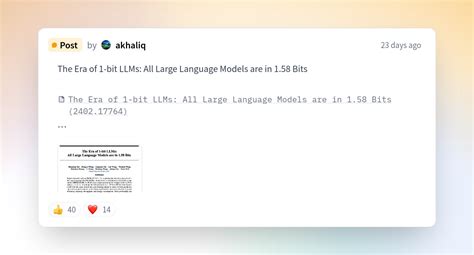 Akhaliq On Hugging Face The Era Of 1 Bit Llms All Large Language Models Are In 1 58 Bits…