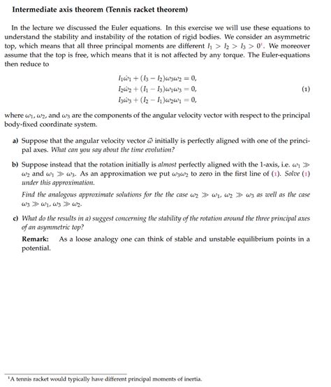 Solved Intermediate Axis Theorem Tennis Racket Theorem In