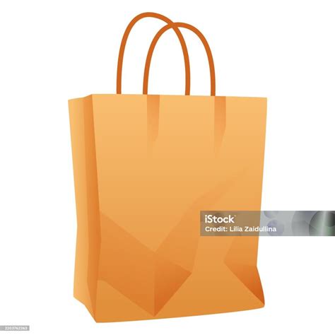 구겨진 종이 봉지 손잡이가 달린 공예 쇼핑백 플라스틱이 없는 친환경 생분해성 크라프트 포장 흰색 배경에 고립 된 평면 벡터 그림입니다 가방에 대한 스톡 벡터 아트 및 기타