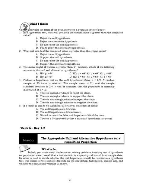 Statistics Week 5 Pdf Hypothesis Statistical Hypothesis Testing