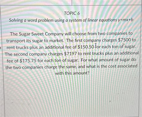 Solved Solving A Word Problem Using A System Of Linear