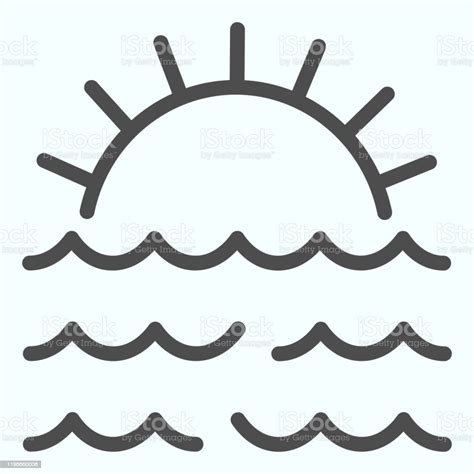 일몰 선 아이콘입니다 태양과 바다 파도 벡터 그림 흰색에 격리 일출 개요 스타일 디자인 웹 및 응용 프로그램을 위해 설계 Eps 10 0명에 대한 스톡 벡터 아트 및 기타