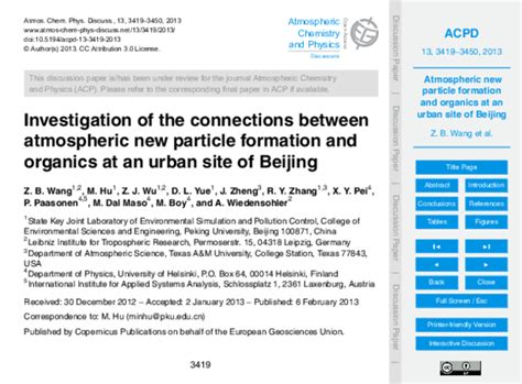 Pdf Investigation Of The Connections Between Atmospheric New Particle Formation And Organics