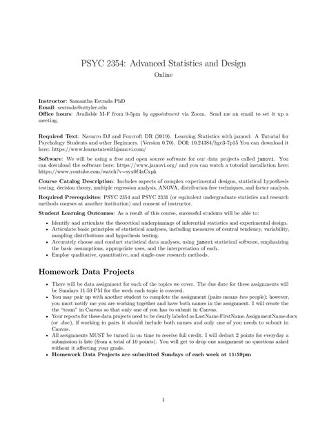 Psyc 2354 Advanced Statistics And Design Slides Statistics Docsity