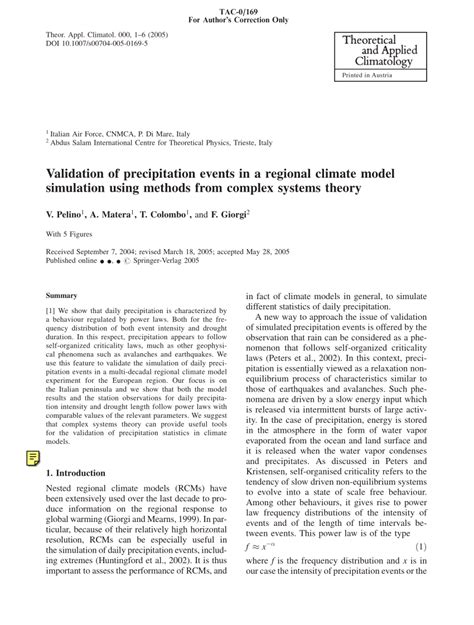 Pdf Validation Of Precipitation Events In A Regional Climate Model Simulation Using Methods