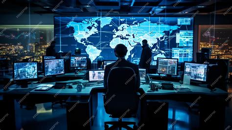 Premium Ai Image Futuristic Scene Of Hightech Cybersecurity Office