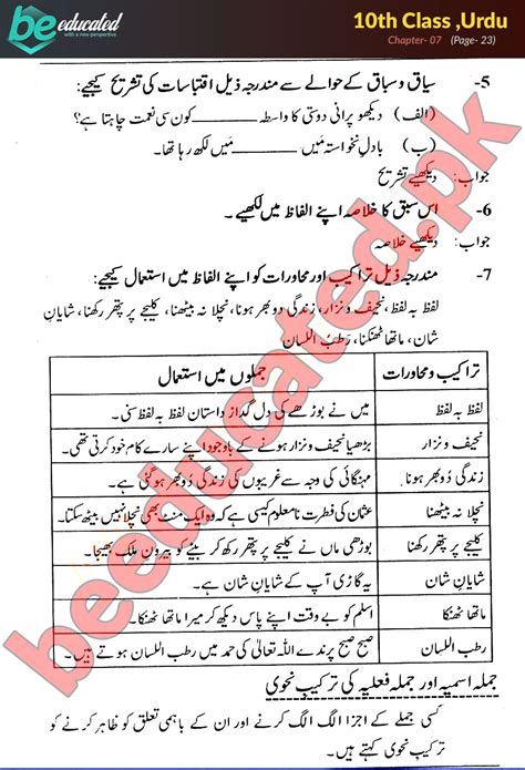 Chapter 7 Urdu 10th Class Notes Matric Part 2 Notes