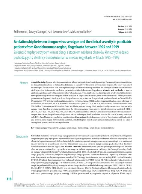 Pdf A Relationship Between Dengue Virus Serotype And The Clinical Severity In Paediatric