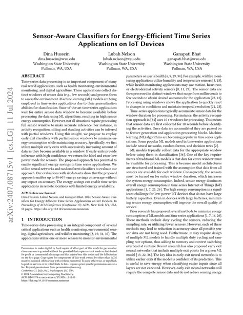 Pdf Sensor Aware Classifiers For Energy Efficient Time Series Applications On Iot Devices