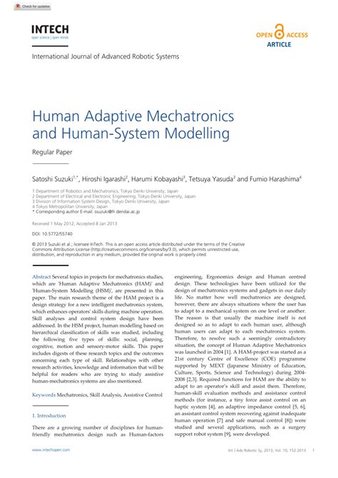Pdf Human Adaptive Mechatronics And Human System Modelling