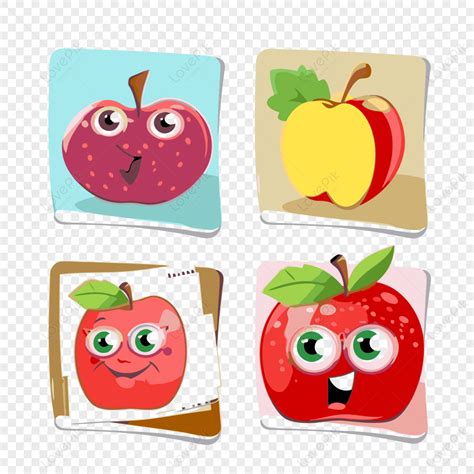 Flashcard 클립 아트 만화 일러스트 사과 스티커 세트 벡터초록과일 Png 일러스트 무료 다운로드 Lovepik