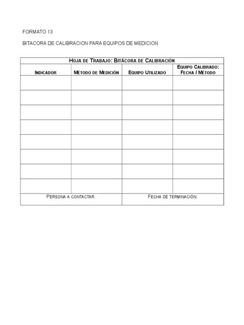 Formato 13 Bitacora De Calibracion De Equipos Pdf