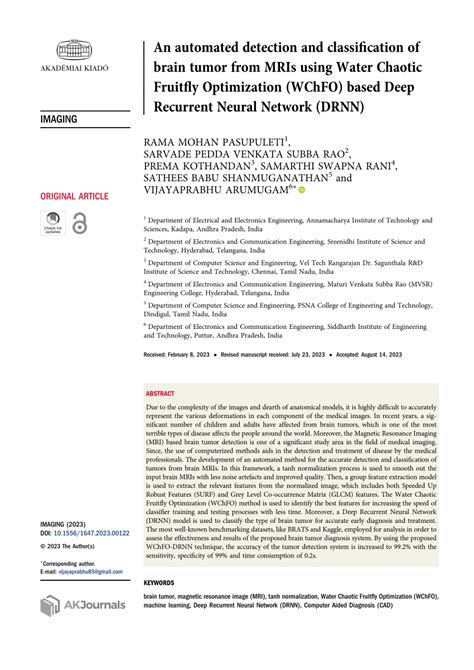 Pdf An Automated Detection And Classification Of Brain Tumor From