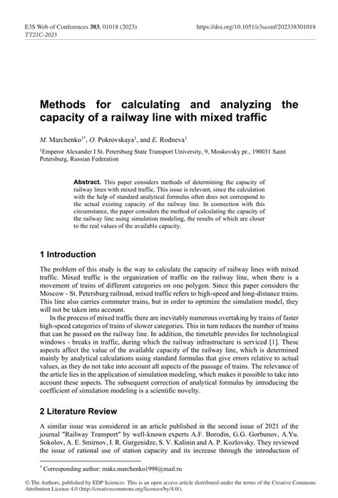 Pdf Methods For Calculating And Analyzing The Capacity Of A Railway
