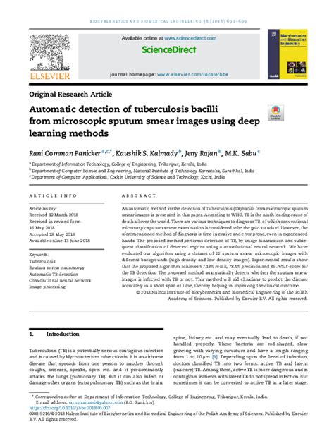Pdf Automatic Detection Of Tuberculosis Bacilli From Microscopic Sputum Smear Images Using