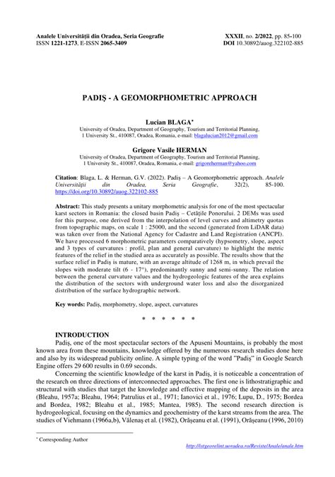 Pdf PadiŞ A Geomorphometric Approach