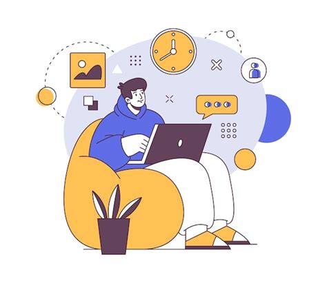 Premium Vector Man In Armchair Working On Laptop Freelancer