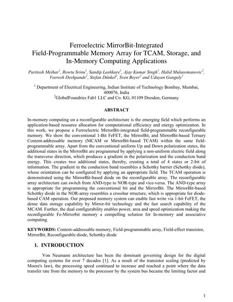 Pdf Ferroelectric Mirrorbit Integrated Field Programmable Memory Array For Tcam Storage And