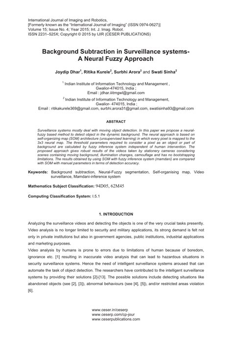 Pdf Background Subtraction In Surveillance Systems A Neural Fuzzy