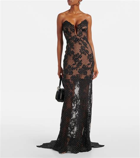 Embellished Sheer Lace Gown In Black Self Portrait Mytheresa