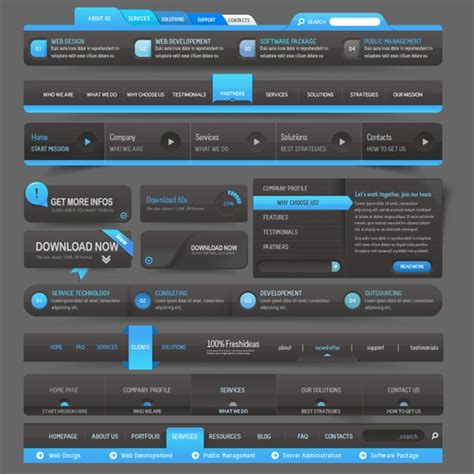 Dark Blue Web Site Design Template Navigation Elements Royalty Free