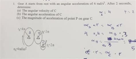 solved gear a starts from rest with an angular acceleration
