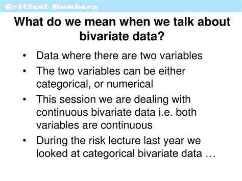 Ppt Critical Numbers Bivariate Data When Two Variables Meet Powerpoint Presentation Id582506
