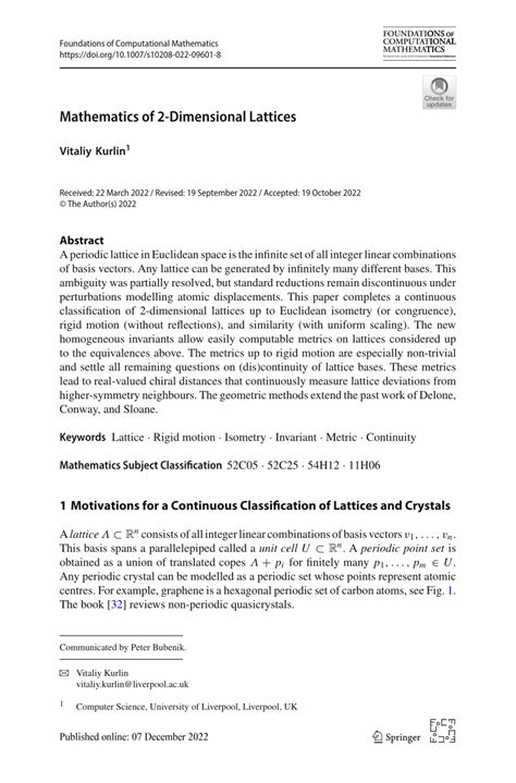 Pdf Mathematics Of 2 Dimensional Lattices