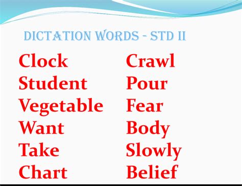 English Dictation Words For Class 7 Free Printable Worksheet