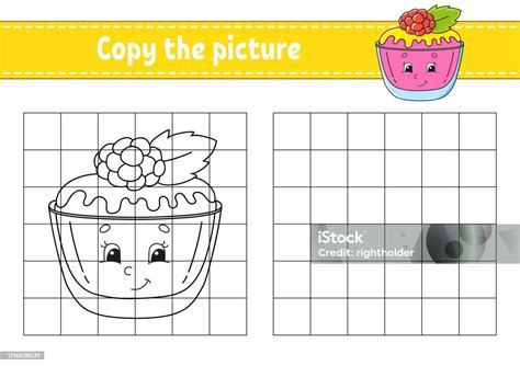그림을 복사합니다 달콤한 케이크 아이들을위한 책 페이지를 색칠 교육 개발 워크 시트 어린이를위한 게임 필기 연습 카톤 캐릭터 0명에 대한 스톡 벡터 아트 및 기타 이미지